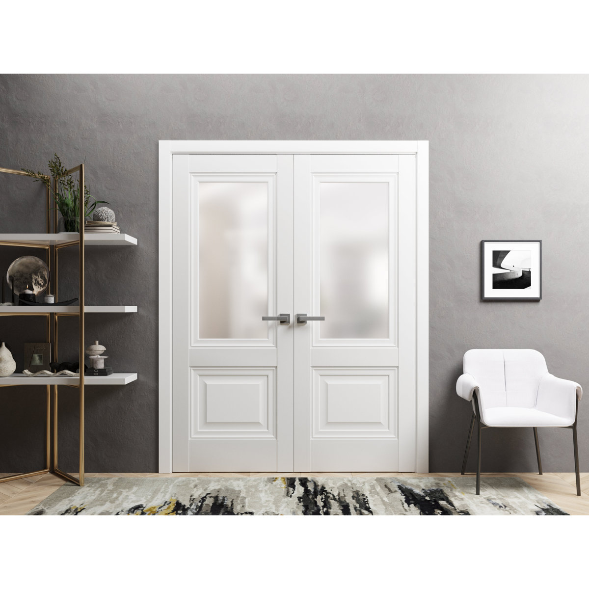 SARTODOORS Lucia Frosted Glass Paneled Wood French White Doors | Wayfair